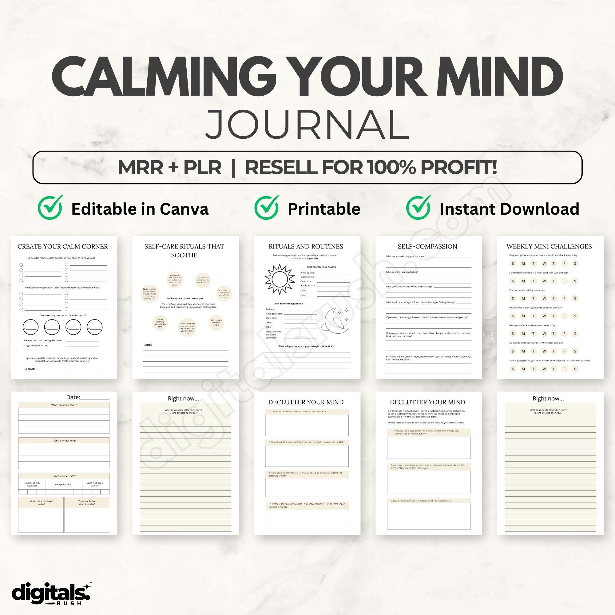 Calming Your Mind Journal | 20-page Mindfulness, Mental Wellness (canva ...