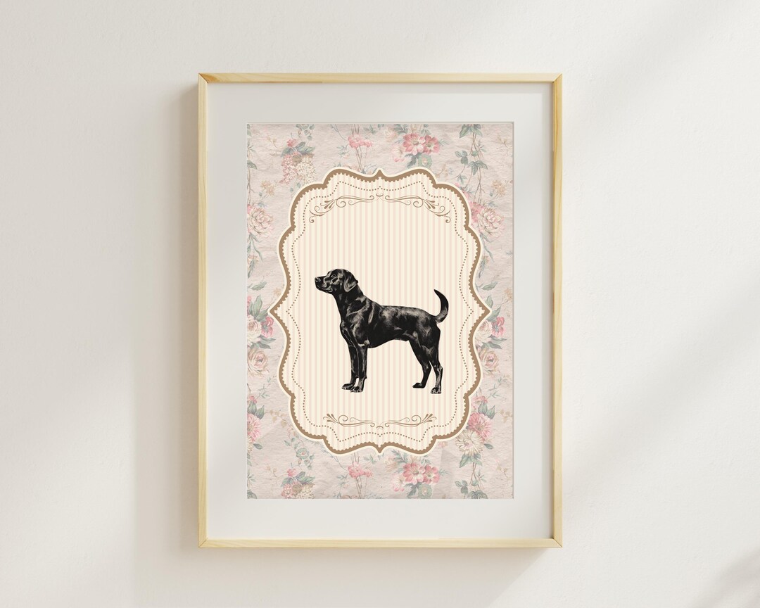 Black Labrador Vintage Floral Print: Nursery Dog Wall Art (digital ...