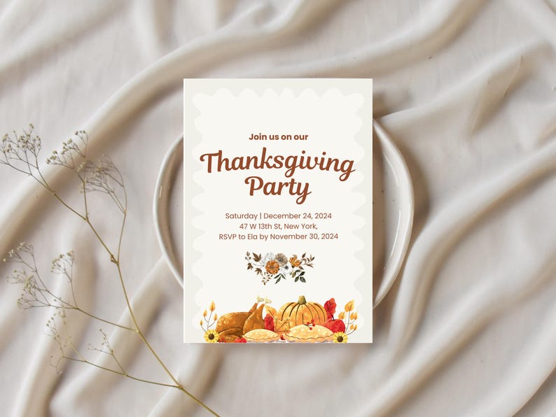 Thanksgiving Party Invitation Printable Canva Template Editable ...