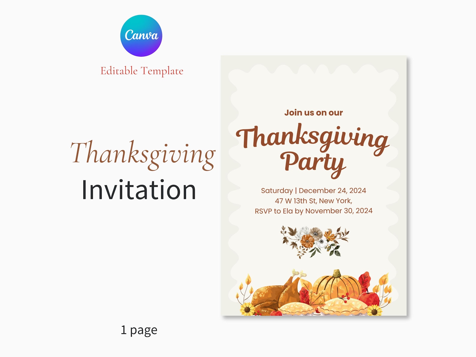Thanksgiving Party Invitation Printable Canva Template Editable ...