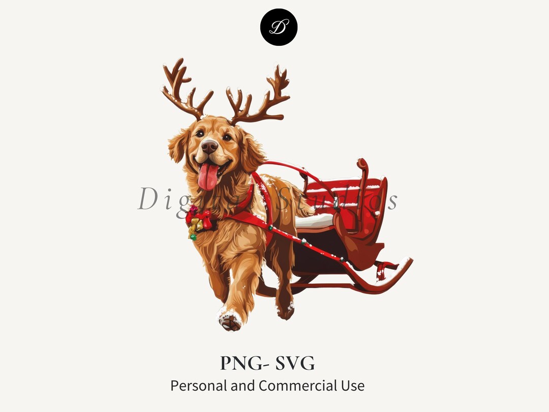 Christmas Golden Retriever Clipart: Reindeer Dog Sleigh (SVG, PNG) - Etsy