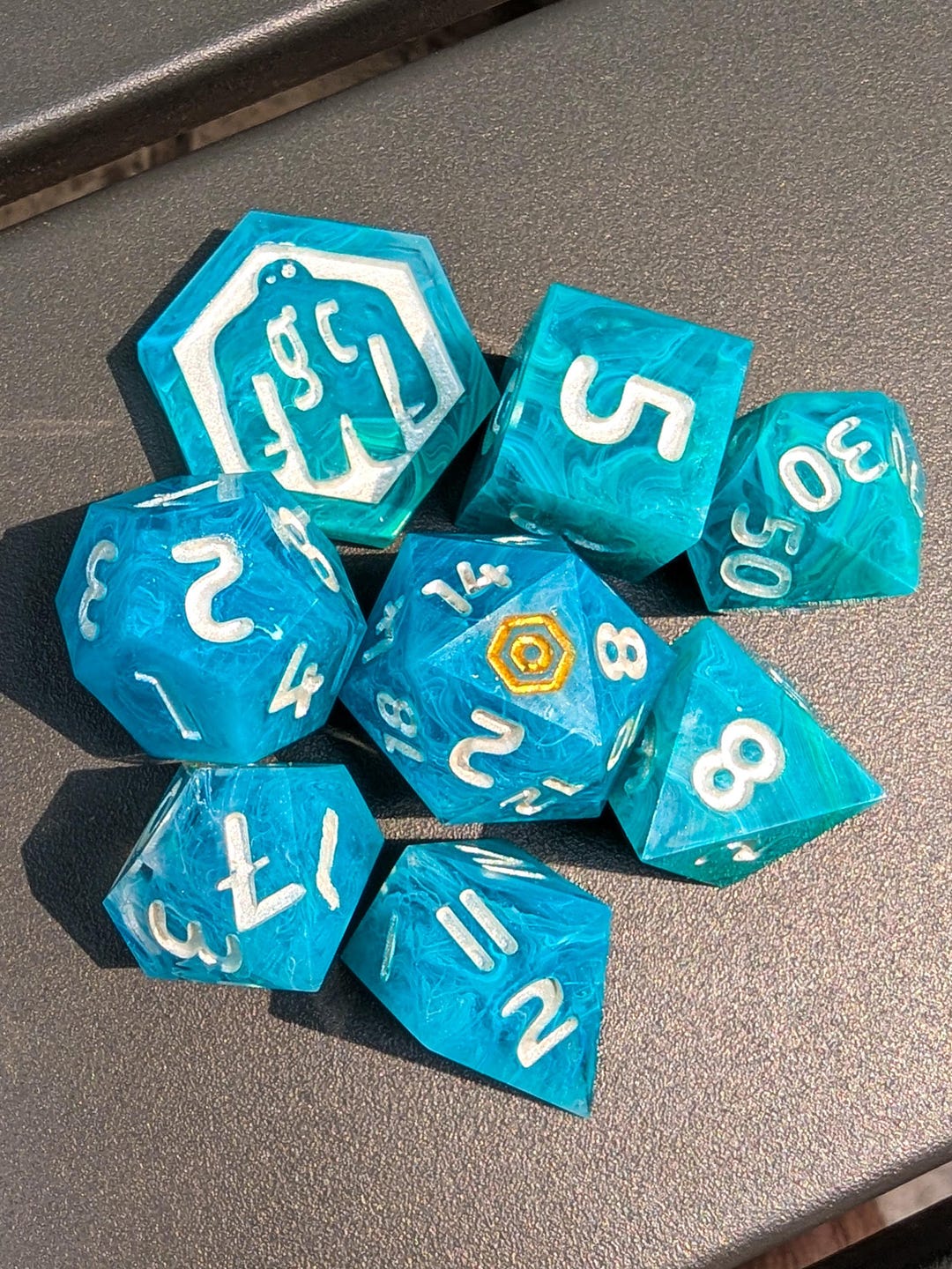 RIPTIDE 8-piece TTRPG Dice Set - Handmade Sharp Edge Dice for Tabletop ...