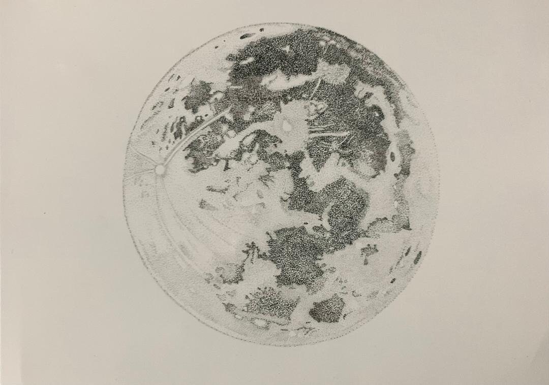The Moon Pointillism Drawing With Fine Liners on Photo Paper Unframed ...