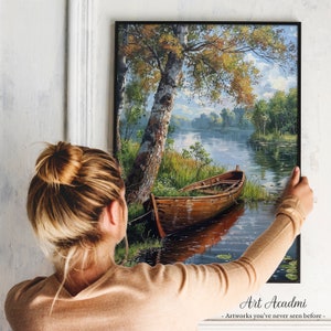 Printable Downloadable Digital Wall Art of a Rustic Boat by the River ...