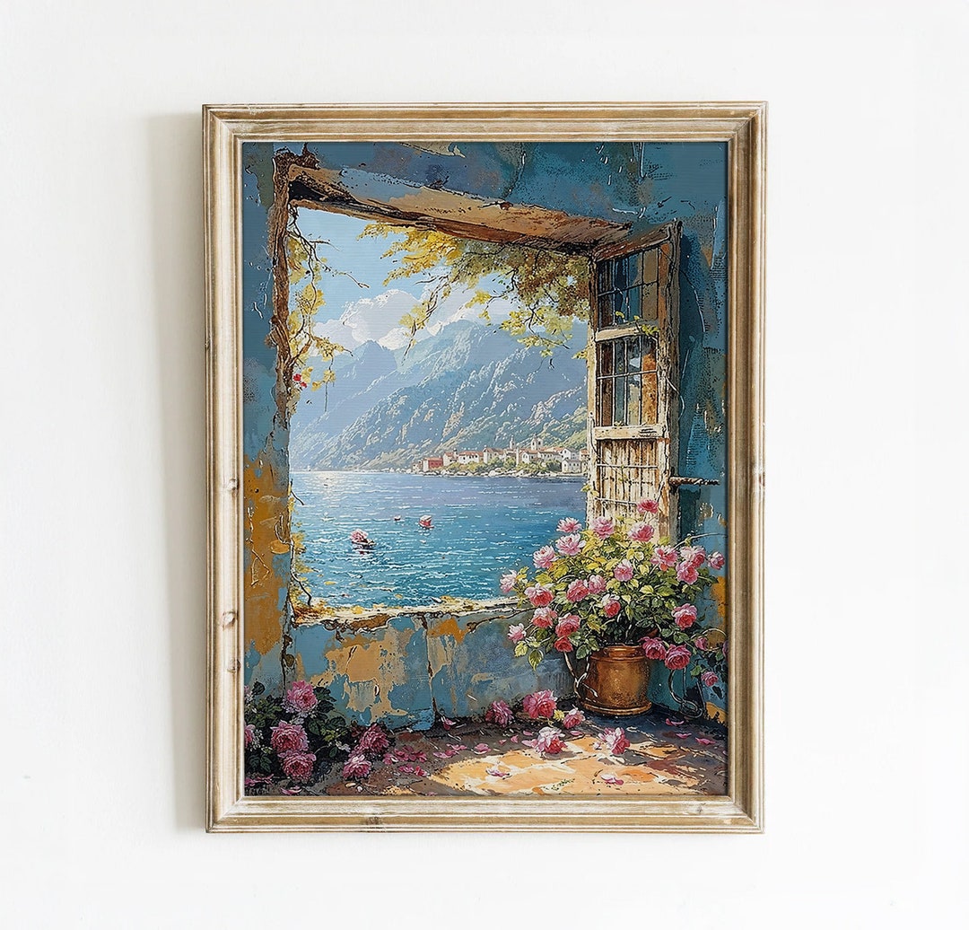 Lakeside View From Rustic Window With Flowers - Serene Nature Printable ...