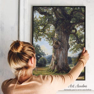 Majestic Old Oak Tree Wall Art – Stunning Nature Landscape Painting of ...