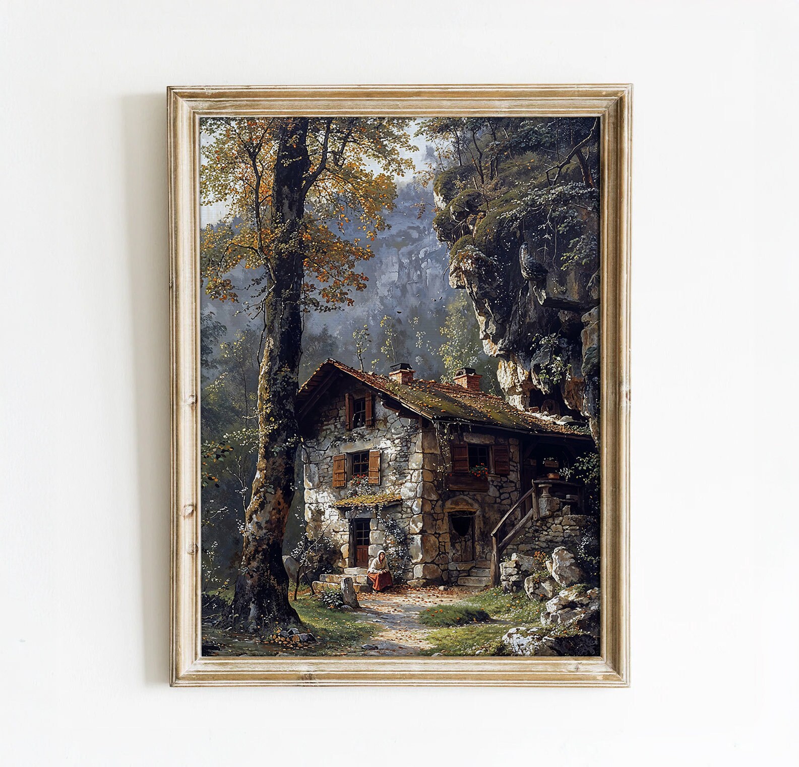 Rustic Stone Cottage Digital Art Print | Tranquil Countryside Scene ...