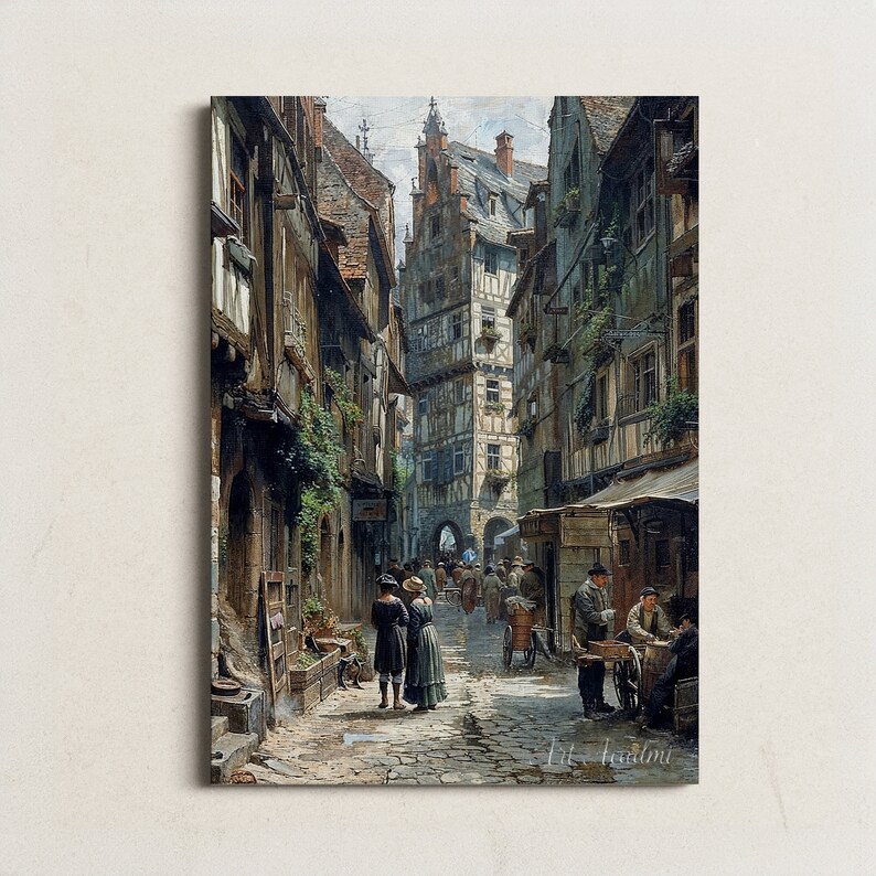Charming Old Town Street Vintage Printable Art for Home Decor Art ...