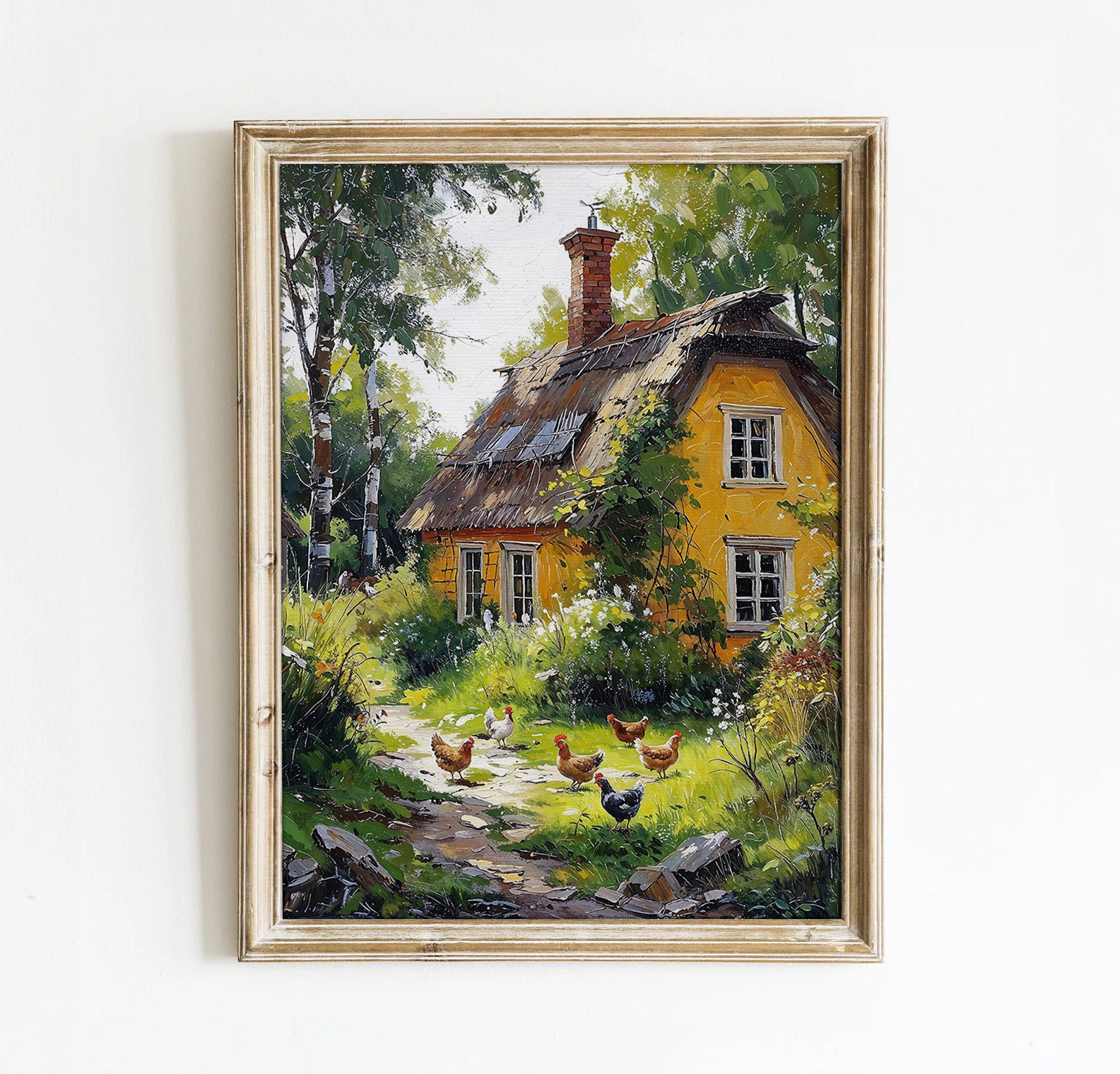 Printable Downloadable Digital Wall Art of a Rustic Yellow Cottage in ...