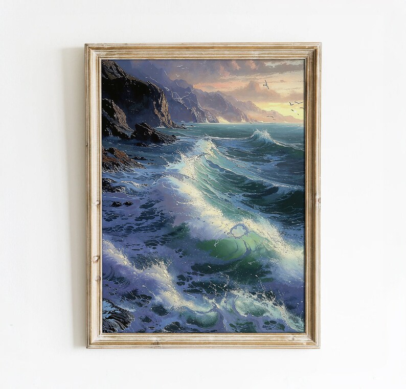 Printable Downloadable Digital Wall Art of Ocean Waves in Sunset ...