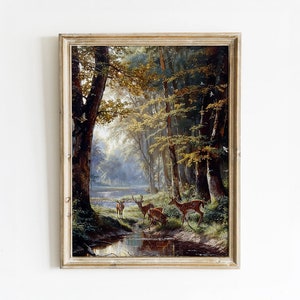 Forest Deer by Stream Digital Art Print | Tranquil Nature Scene ...