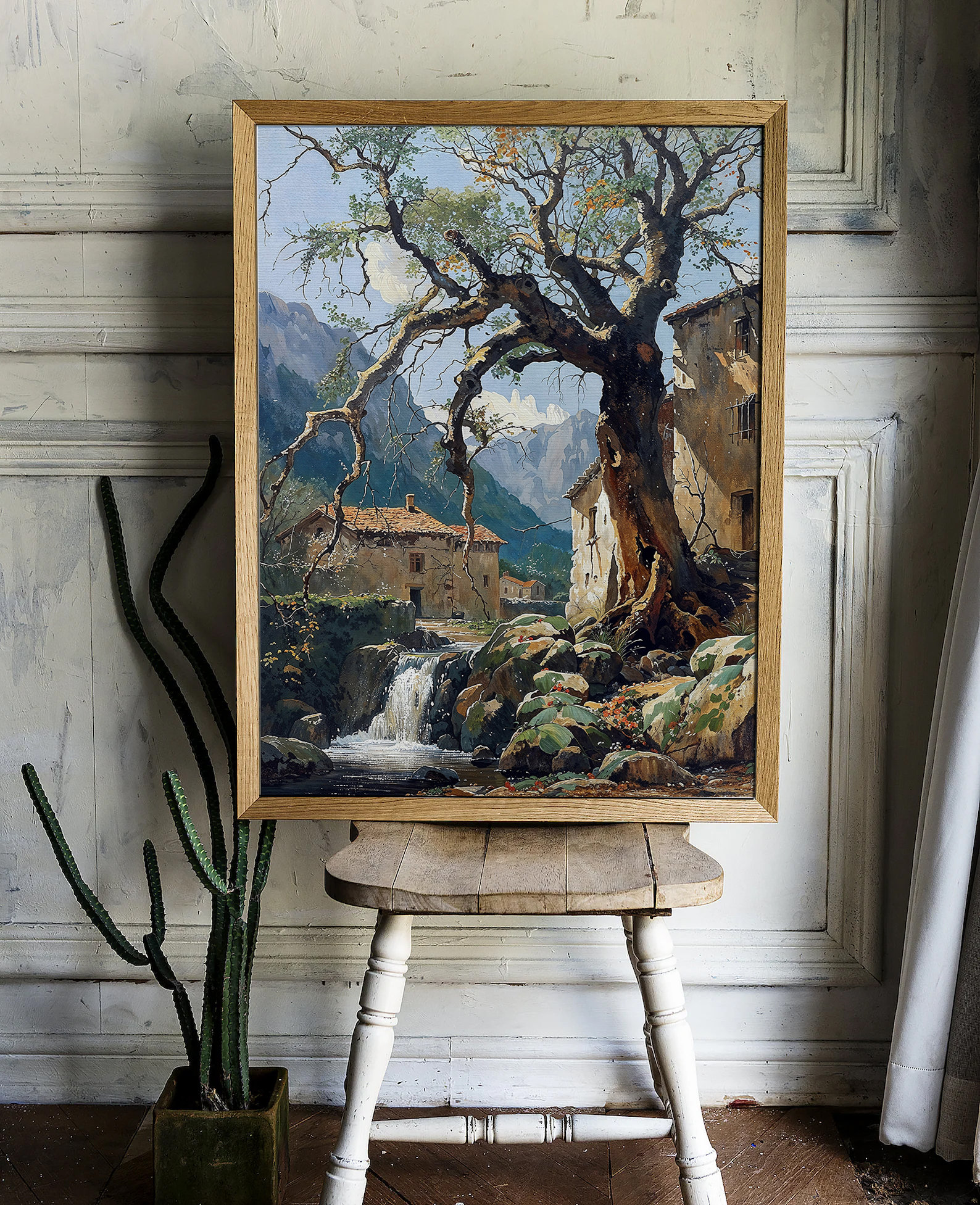 Majestic Old Tree by Waterfall Rustic Village Printable Art for Home ...