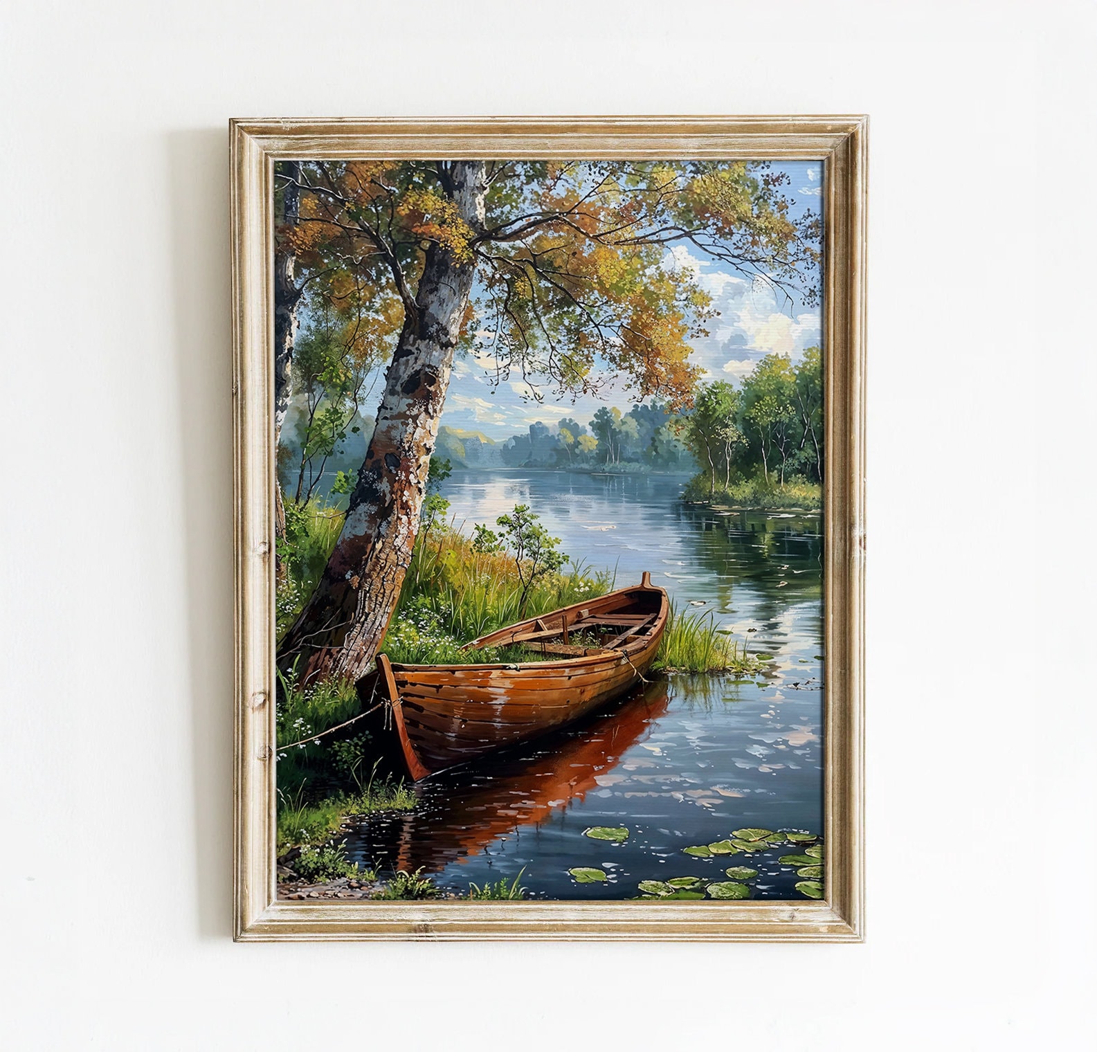 Printable Downloadable Digital Wall Art of a Rustic Boat by the River ...