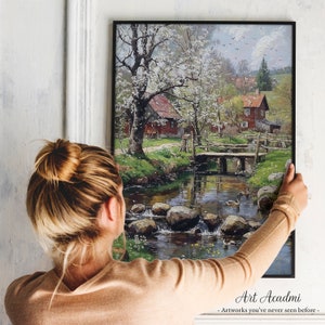 Rustic Springtime Farm With Blossoming Trees and Ducks Tranquil ...