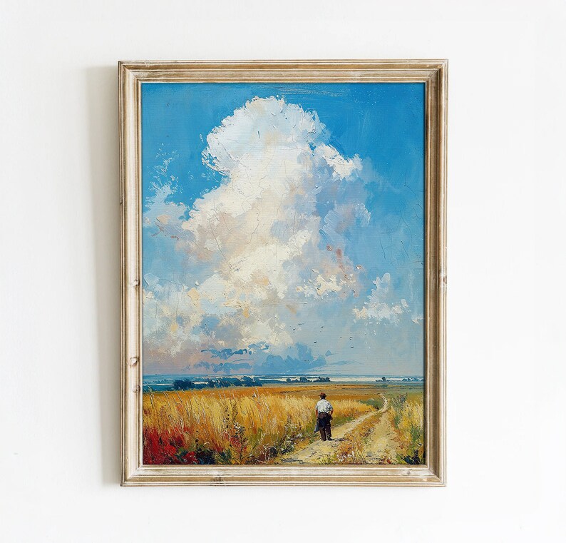 Wanderer in the Golden Fields Serene Countryside Printable Art for Home ...
