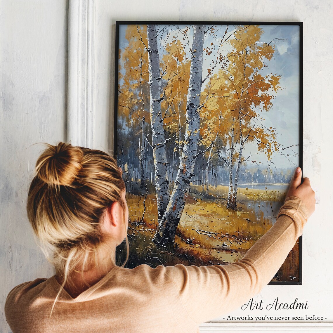 Autumn Birch Trees by the Lake - Tranquil Nature Digital Art Print ...