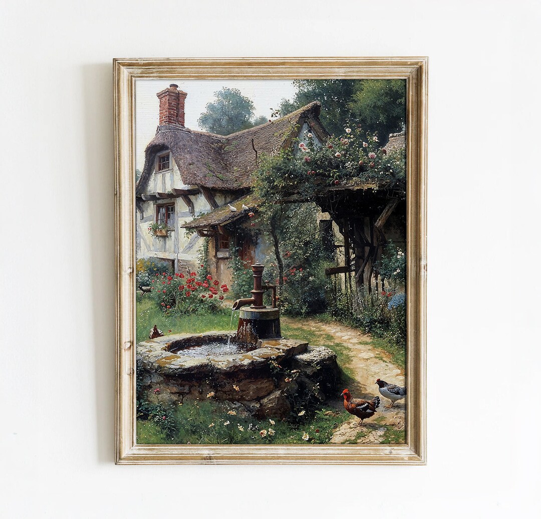 Rustic Cottage Garden With Water Pump - Charming Country Home Printable ...