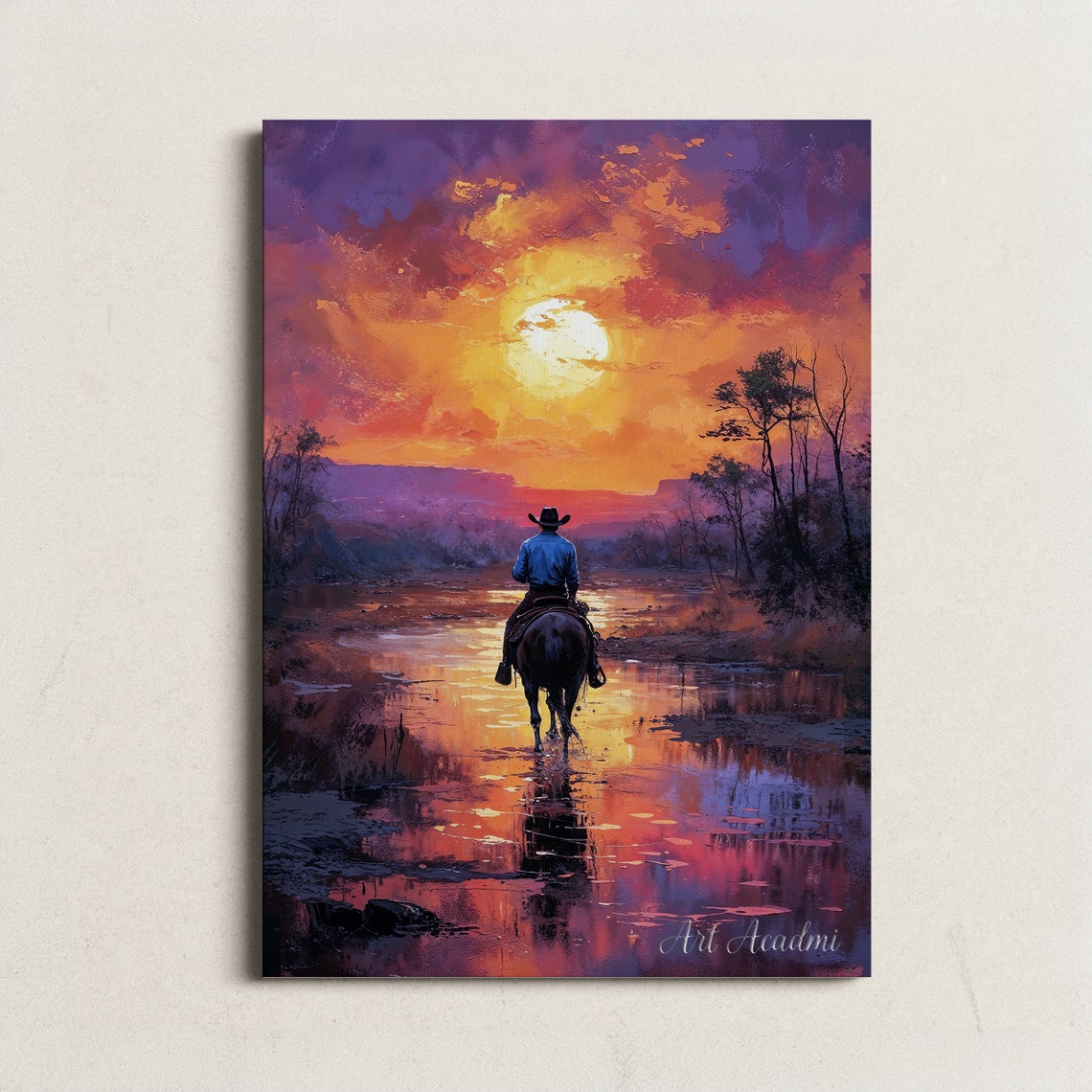 Cowboy Sunset Ride Digital Art Print | Tranquil Western Landscape ...