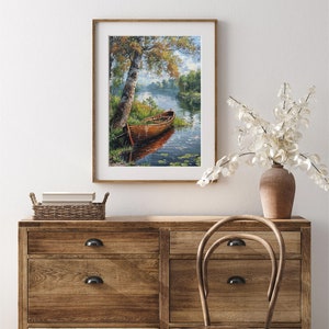 Printable Downloadable Digital Wall Art of a Rustic Boat by the River ...