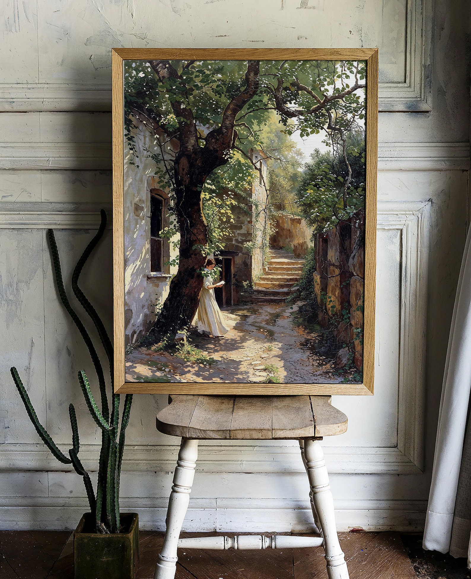 Woman Reading Under Tree Serene Countryside Printable Art for Home ...