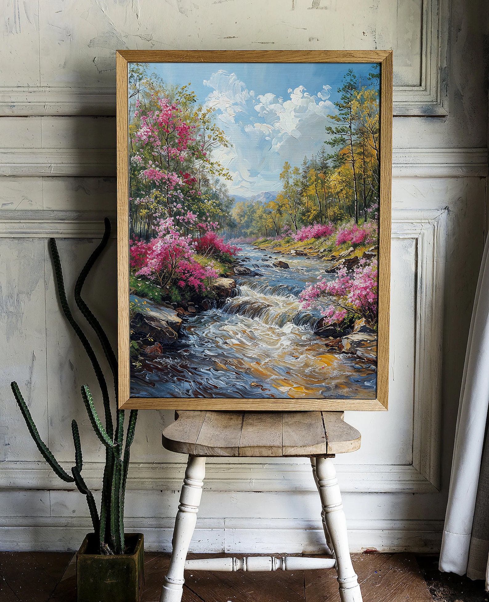 Lively Spring Stream With Blooming Flowers and Forest Scenery - Vibrant ...