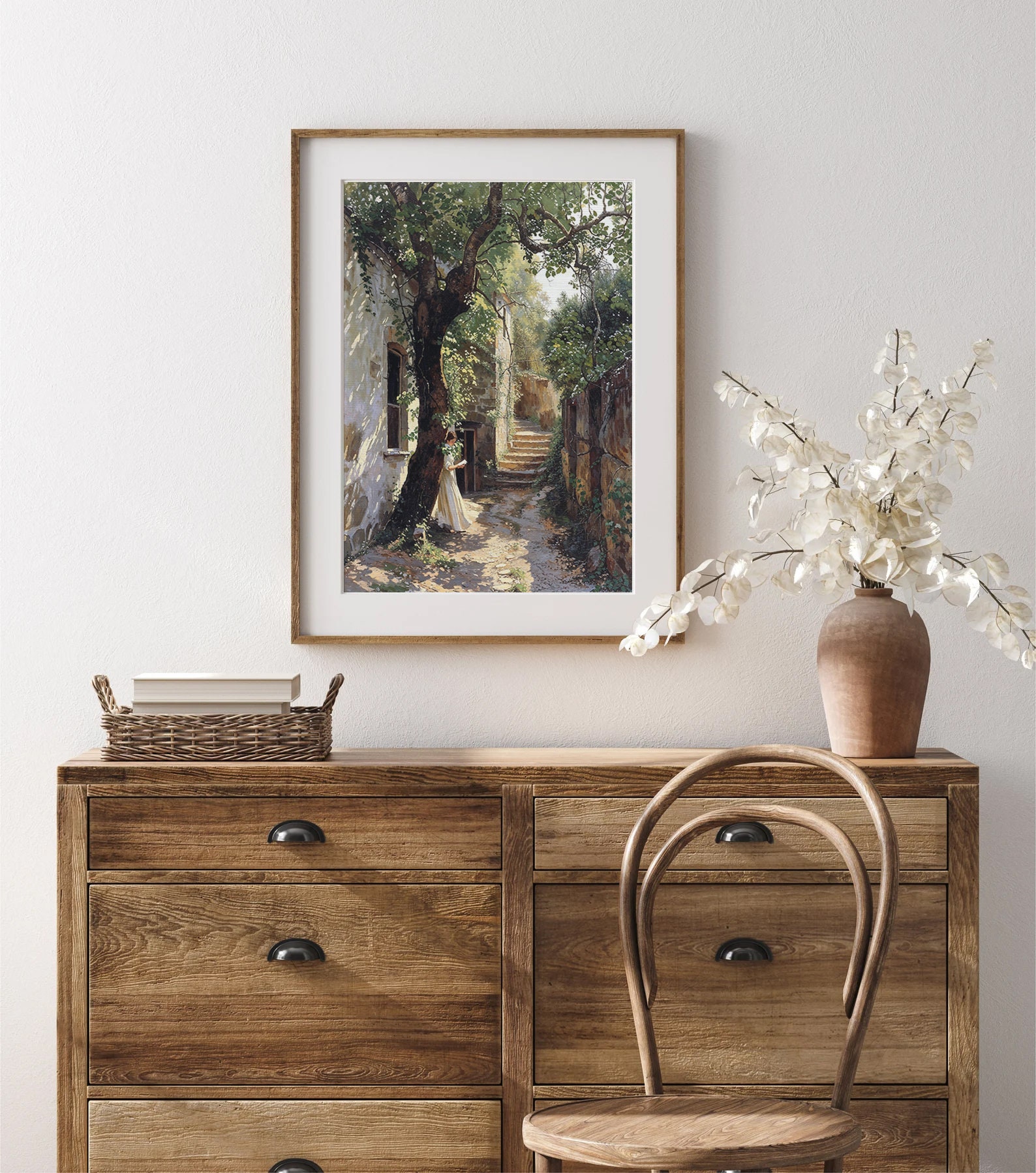 Woman Reading Under Tree Serene Countryside Printable Art for Home ...