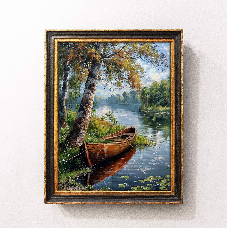 Printable Downloadable Digital Wall Art of a Rustic Boat by the River ...