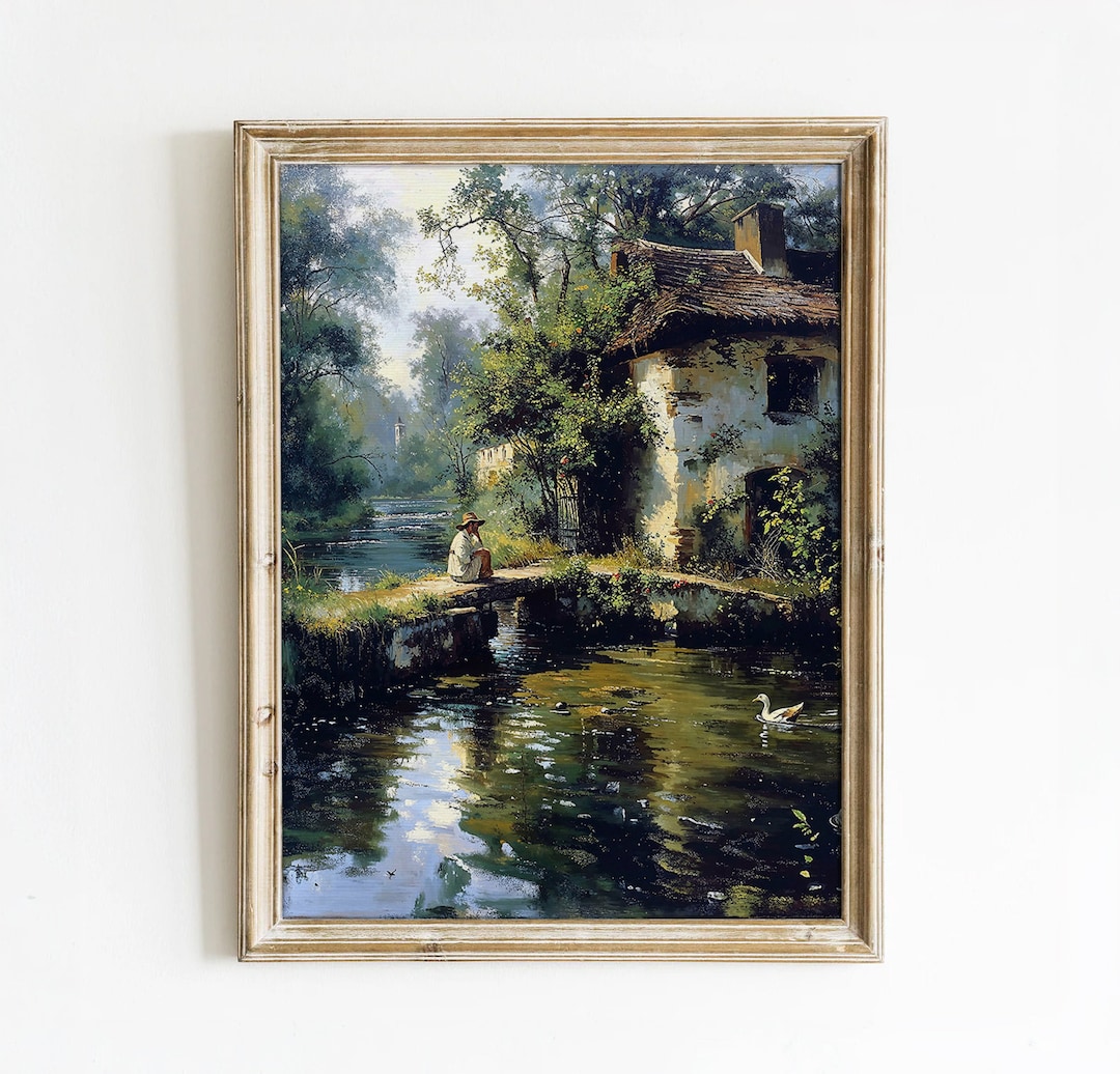 Quiet Moment by the Cottage Stream - Tranquil Countryside Printable Art ...