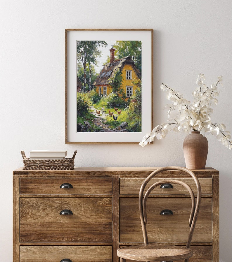 Printable Downloadable Digital Wall Art of a Rustic Yellow Cottage in ...