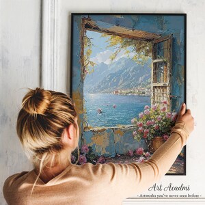 Lakeside View From Rustic Window With Flowers - Serene Nature Printable ...