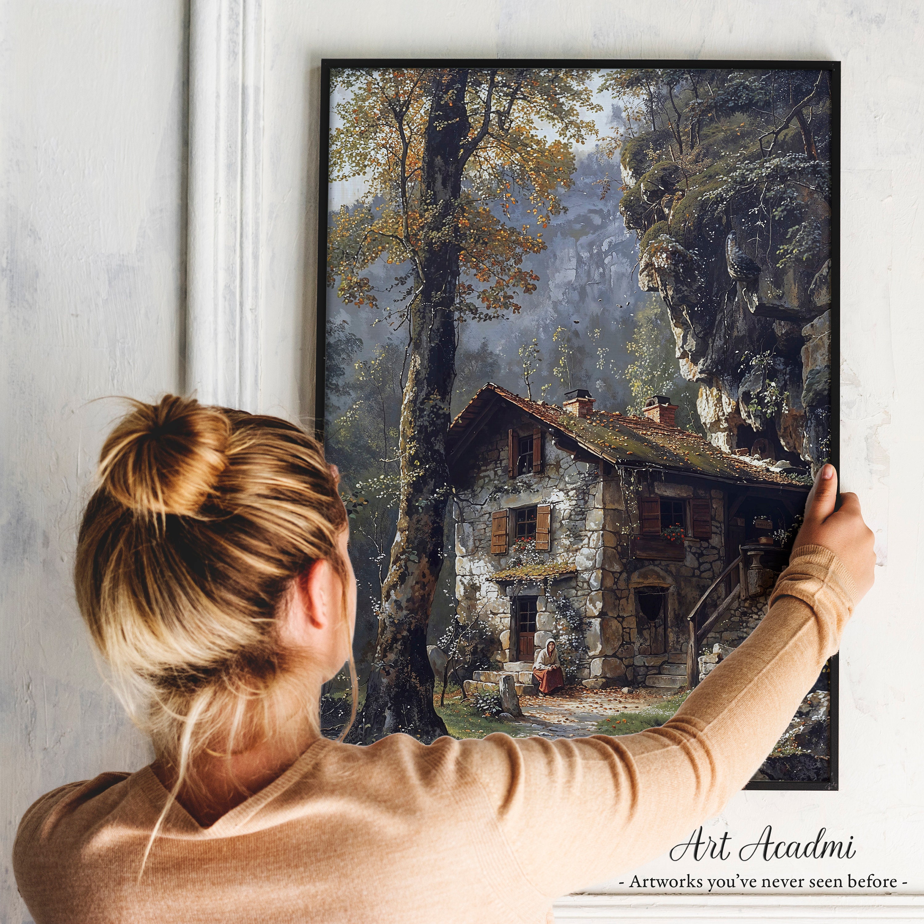 Rustic Stone Cottage Digital Art Print | Tranquil Countryside Scene ...