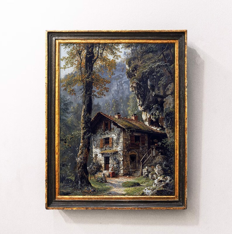 Rustic Stone Cottage Digital Art Print | Tranquil Countryside Scene ...