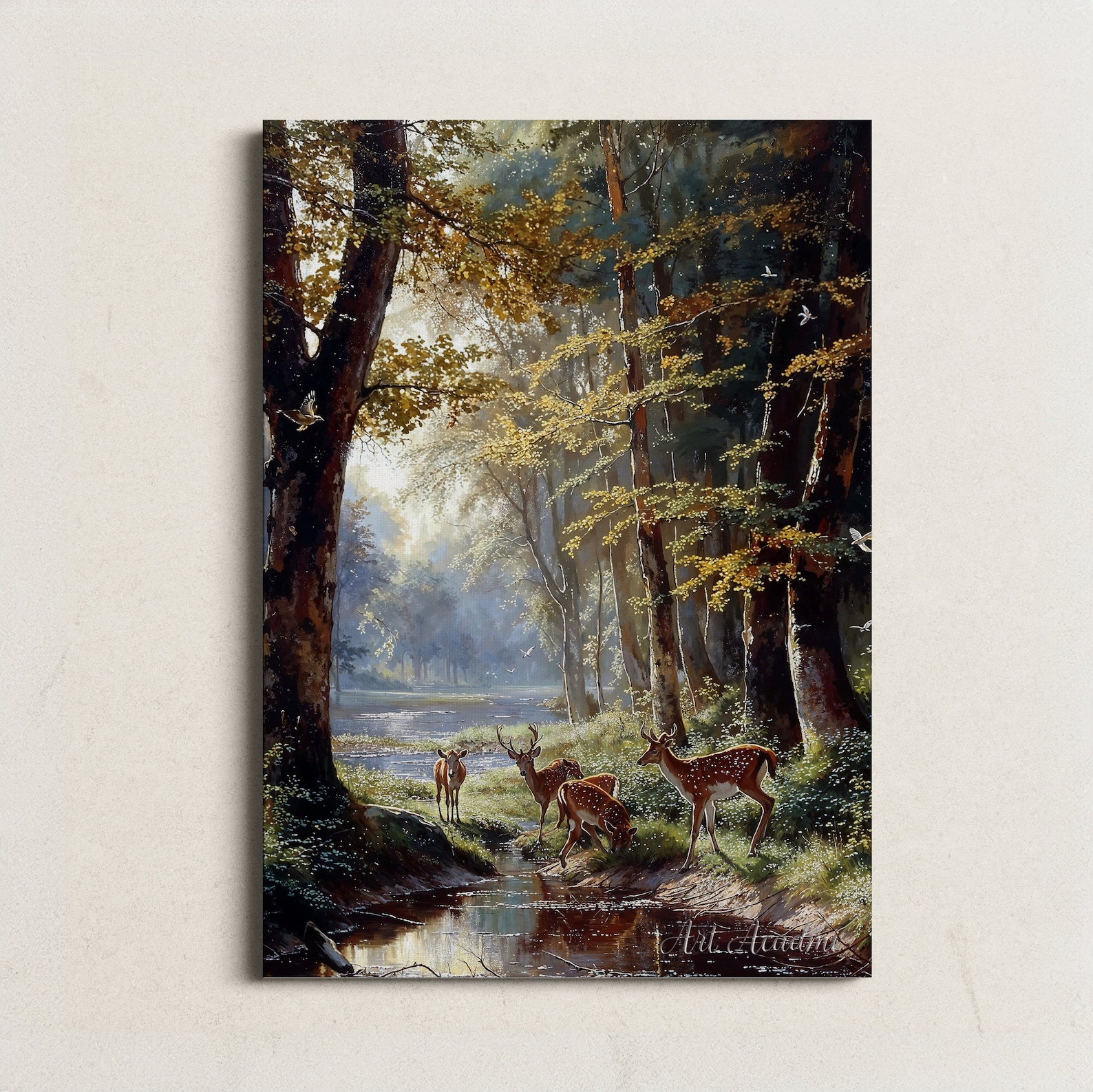 Forest Deer by Stream Digital Art Print | Tranquil Nature Scene ...
