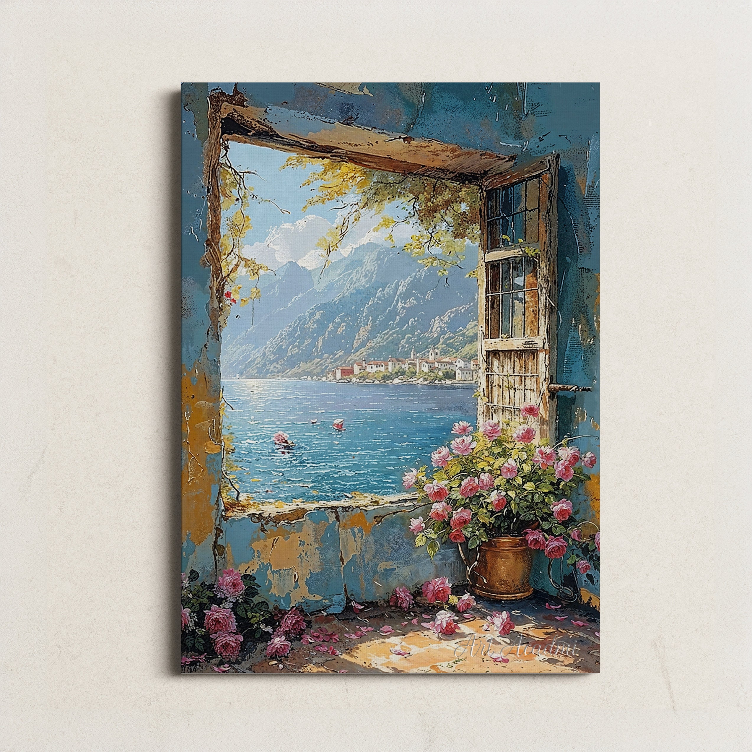 Lakeside View From Rustic Window With Flowers - Serene Nature Printable ...