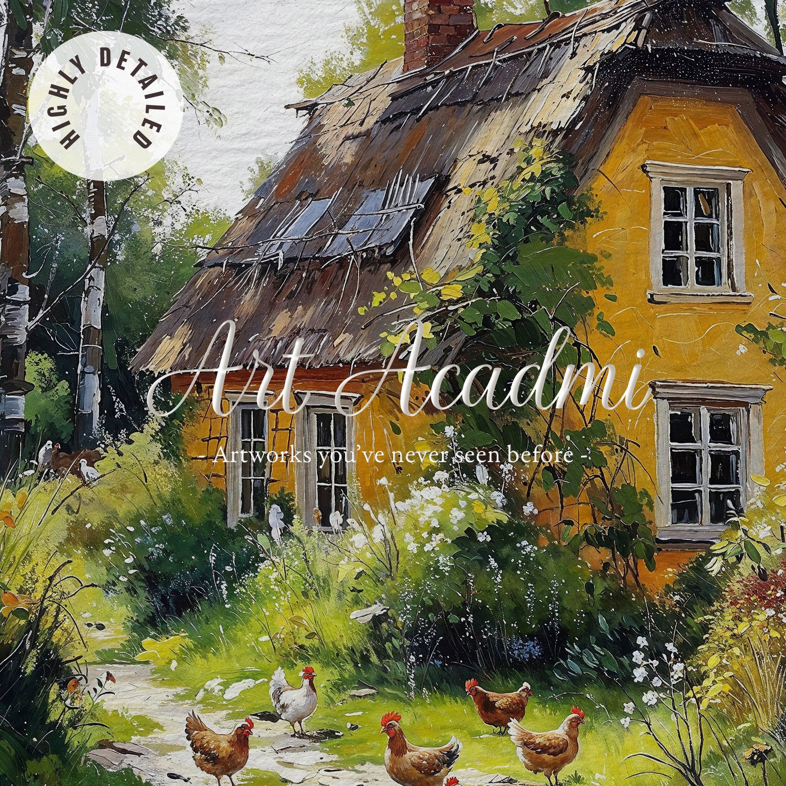 Printable Downloadable Digital Wall Art of a Rustic Yellow Cottage in ...