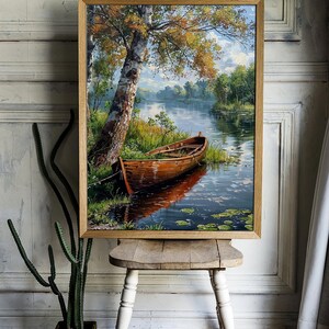 Printable Downloadable Digital Wall Art of a Rustic Boat by the River ...