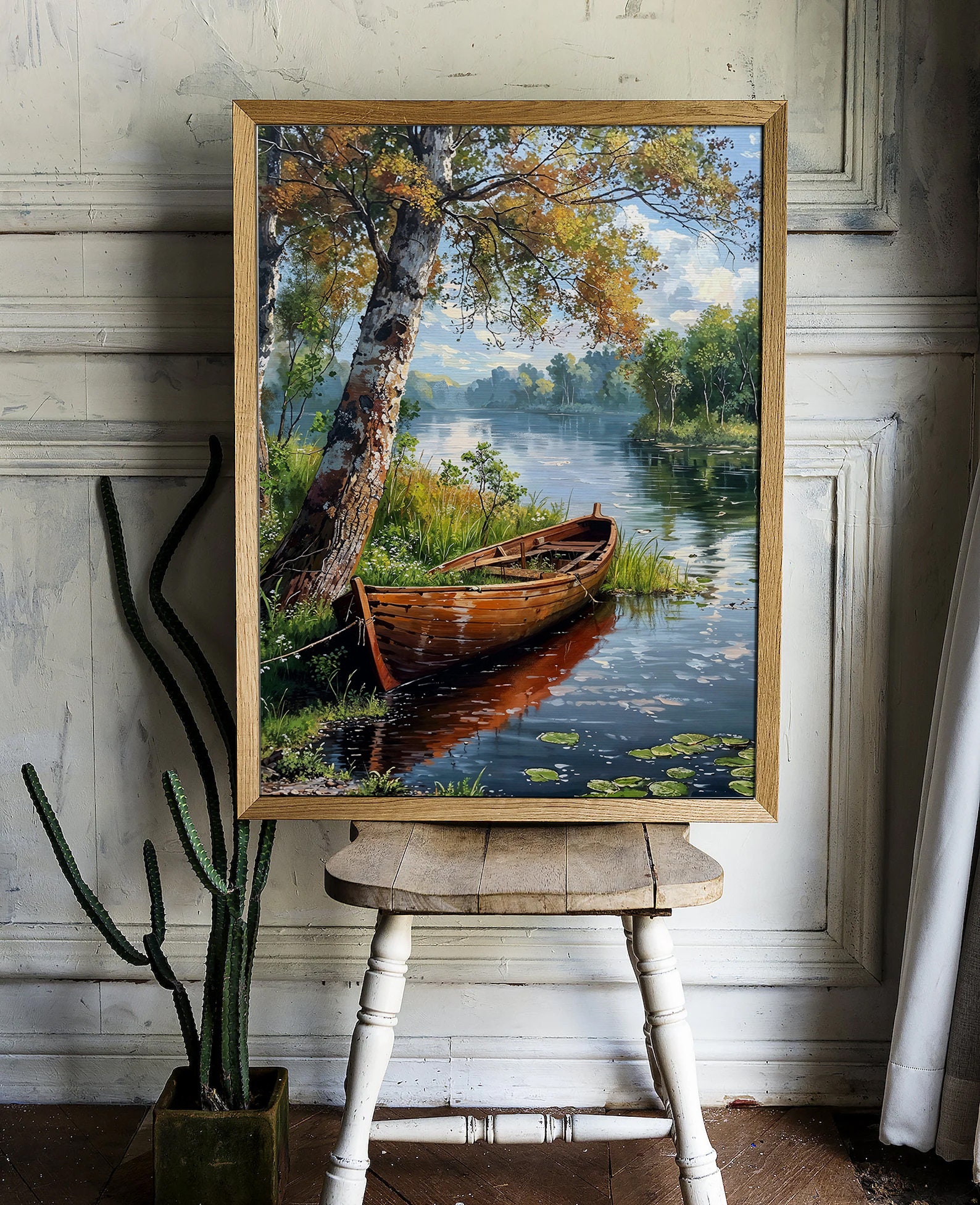 Printable Downloadable Digital Wall Art of a Rustic Boat by the River ...