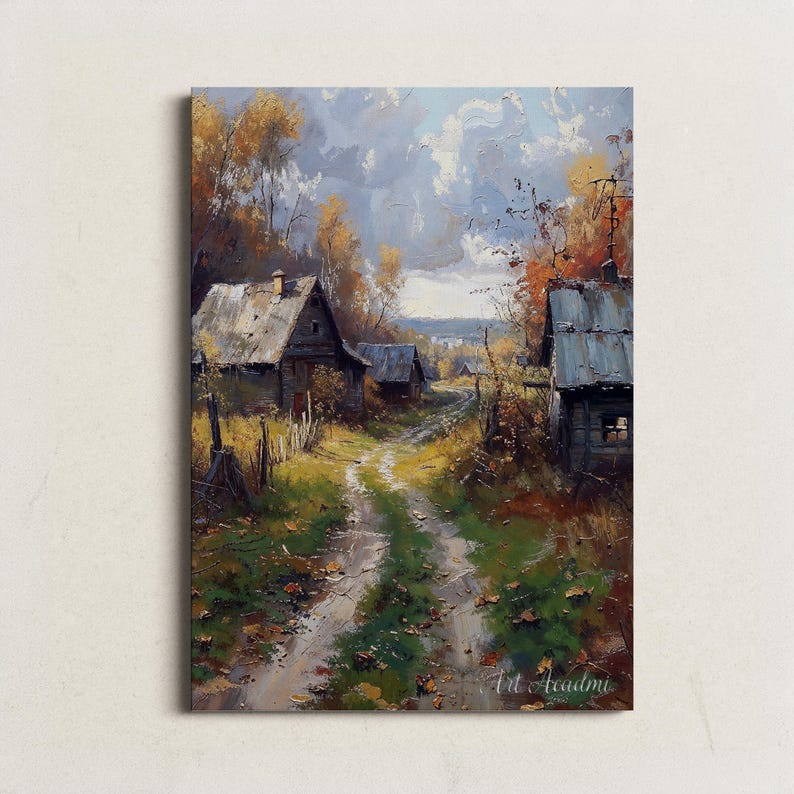 Rustic Village Path With Autumn Colors - Countryside Landscape ...