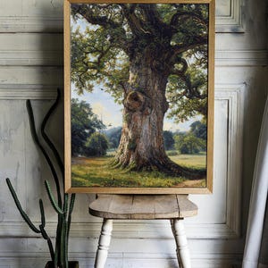 Majestic Old Oak Tree Wall Art – Stunning Nature Landscape Painting of ...