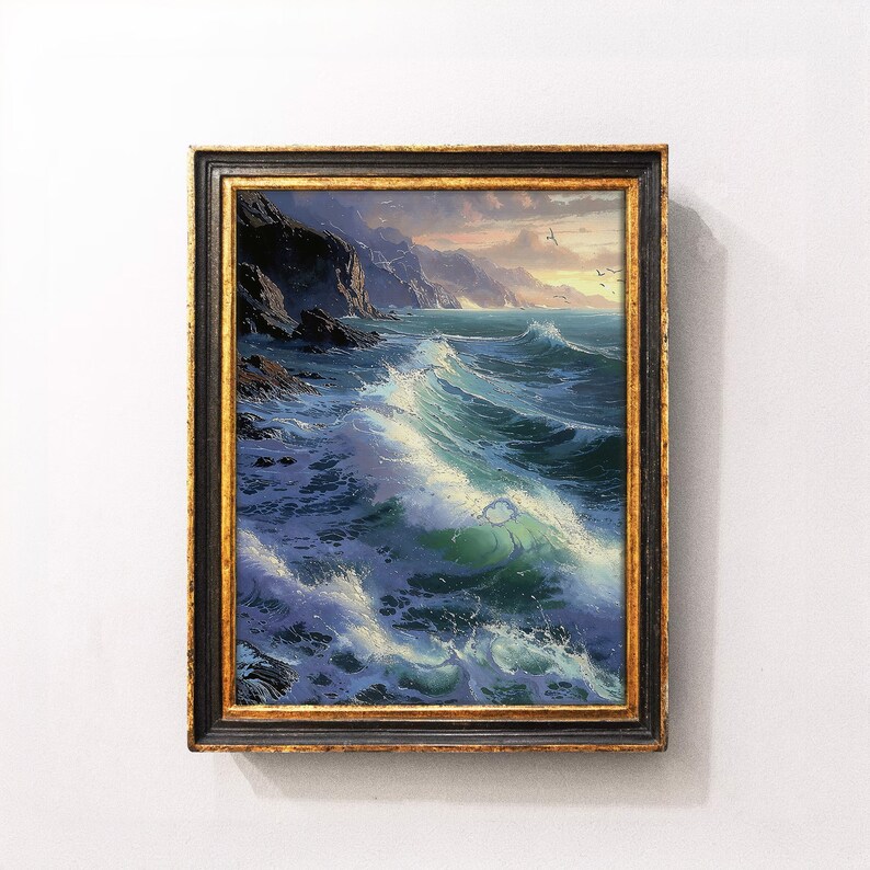 Printable Downloadable Digital Wall Art of Ocean Waves in Sunset ...