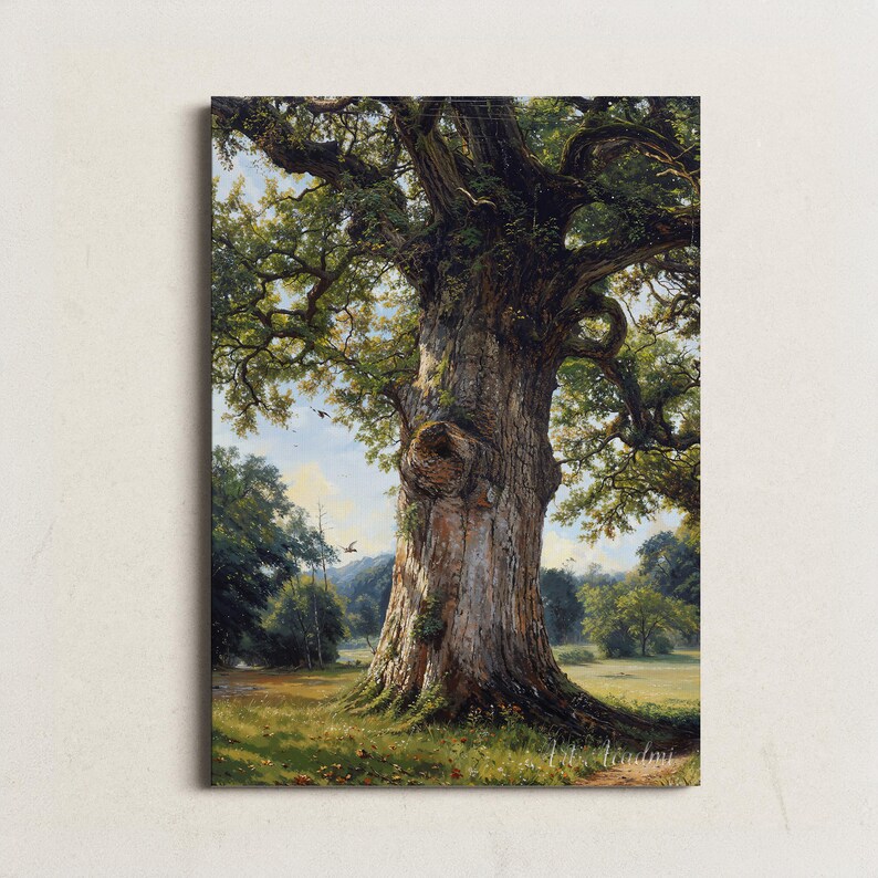 Majestic Old Oak Tree Wall Art – Stunning Nature Landscape Painting of ...