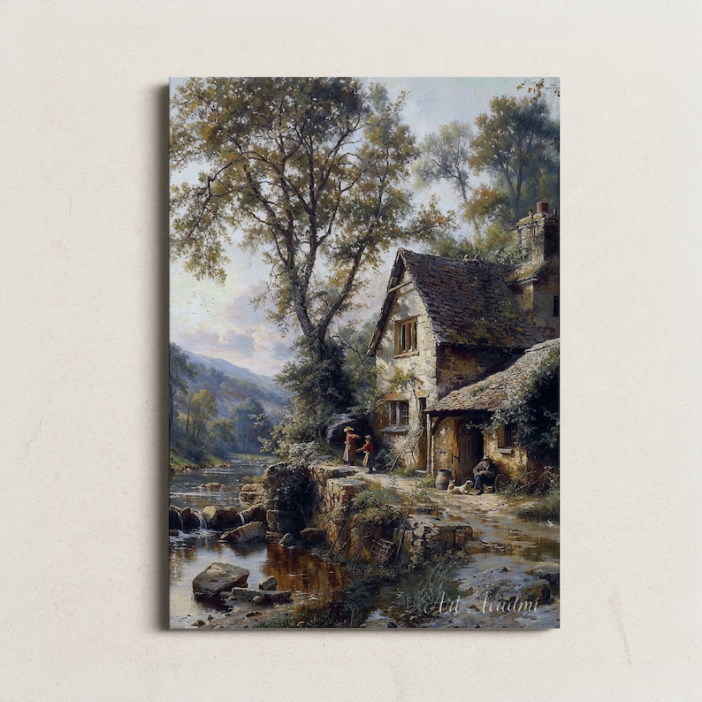 Charming Countryside Cottage by the River - Serene Nature Printable Art ...