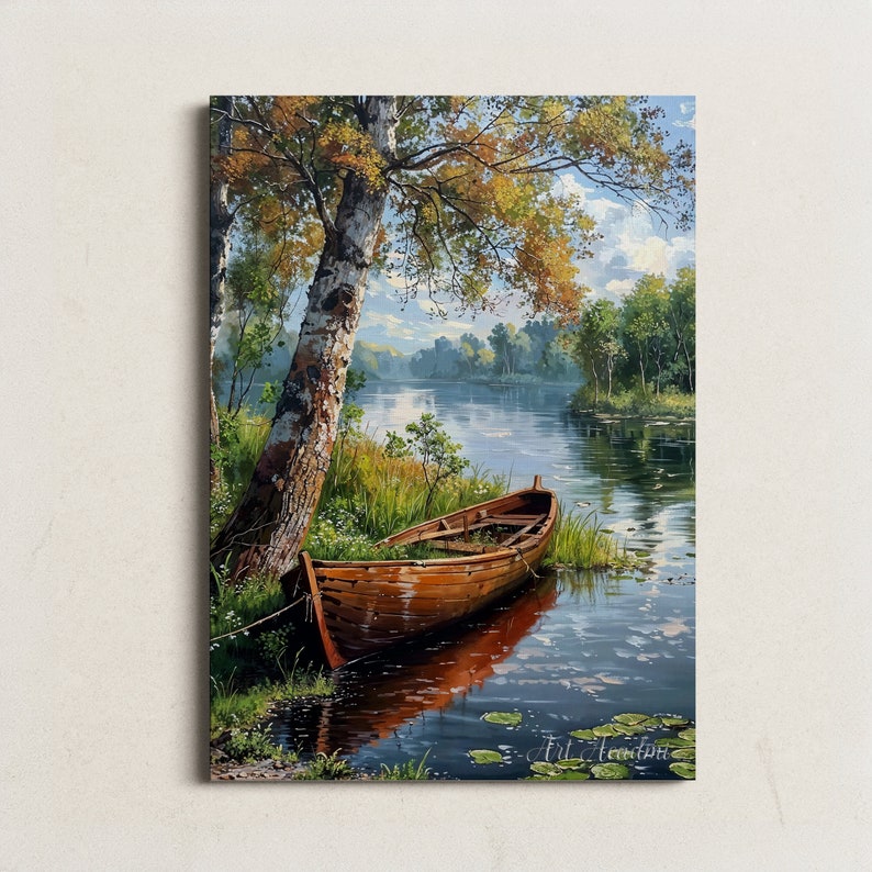 Printable Downloadable Digital Wall Art of a Rustic Boat by the River ...