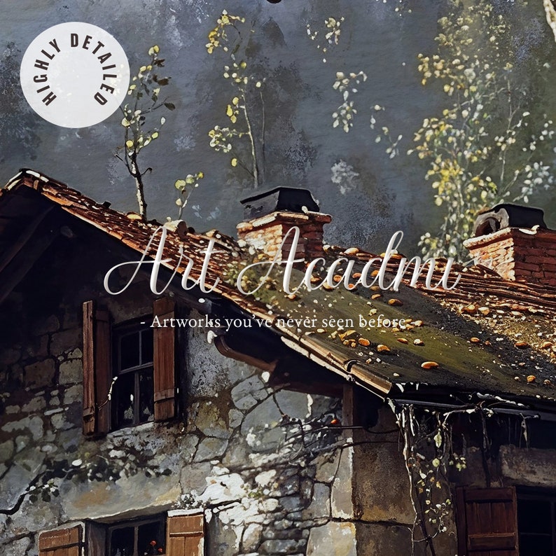 Rustic Stone Cottage Digital Art Print | Tranquil Countryside Scene ...