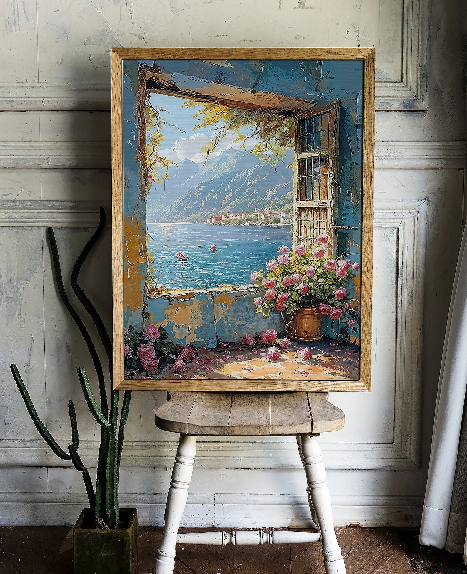 Lakeside View From Rustic Window With Flowers - Serene Nature Printable ...