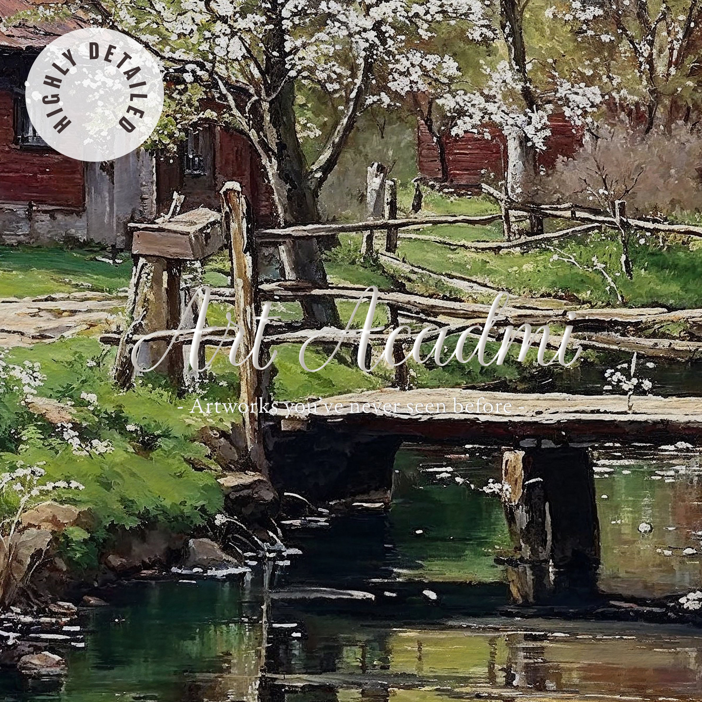 Rustic Springtime Farm With Blossoming Trees and Ducks Tranquil ...