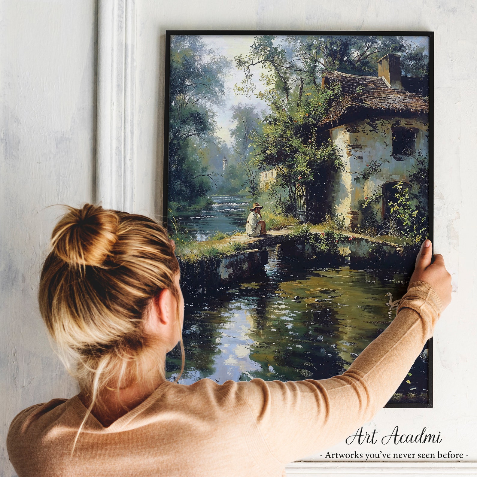 Quiet Moment by the Cottage Stream - Tranquil Countryside Printable Art ...