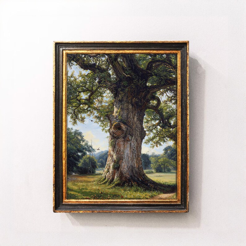 Majestic Old Oak Tree Wall Art – Stunning Nature Landscape Painting of ...