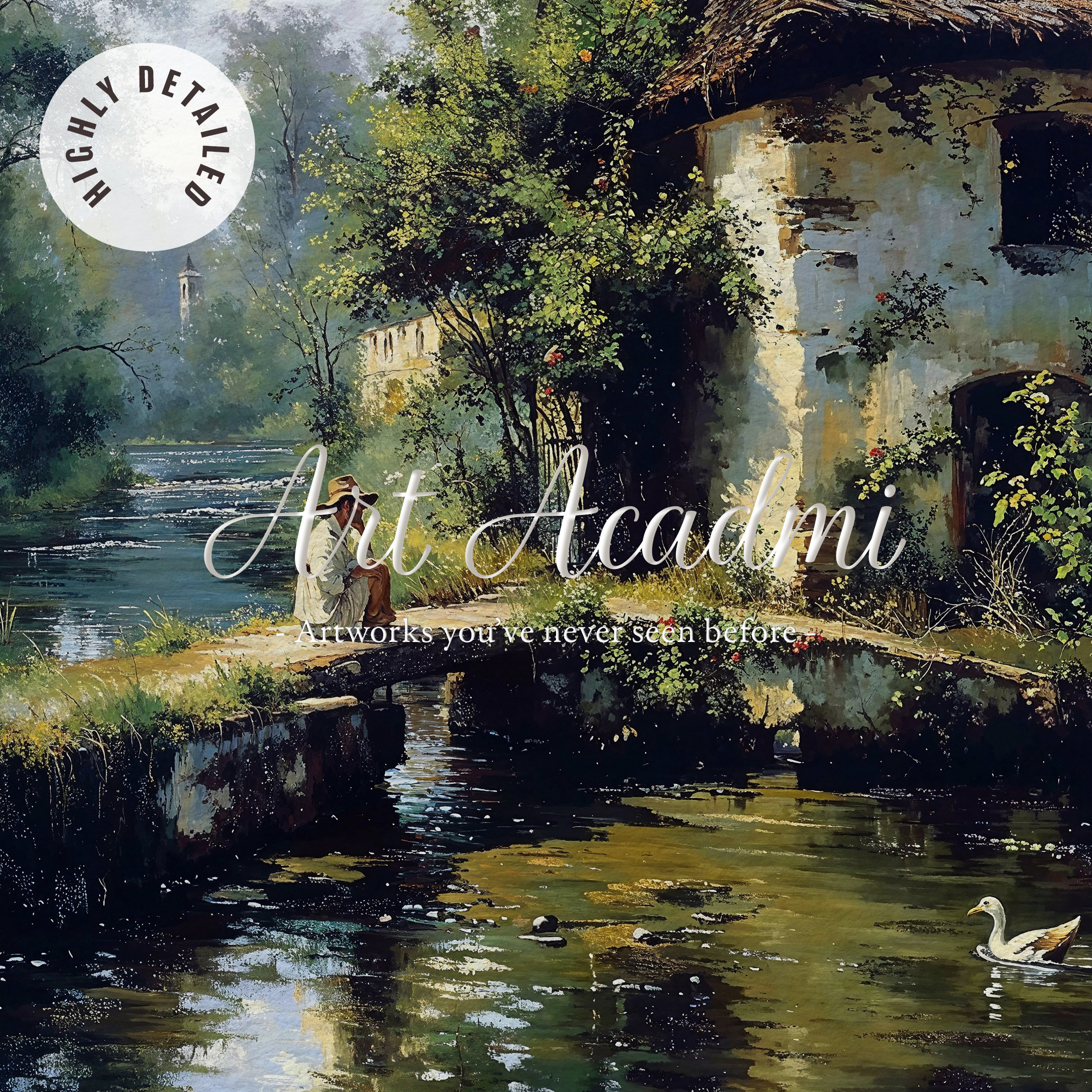 Quiet Moment by the Cottage Stream - Tranquil Countryside Printable Art ...