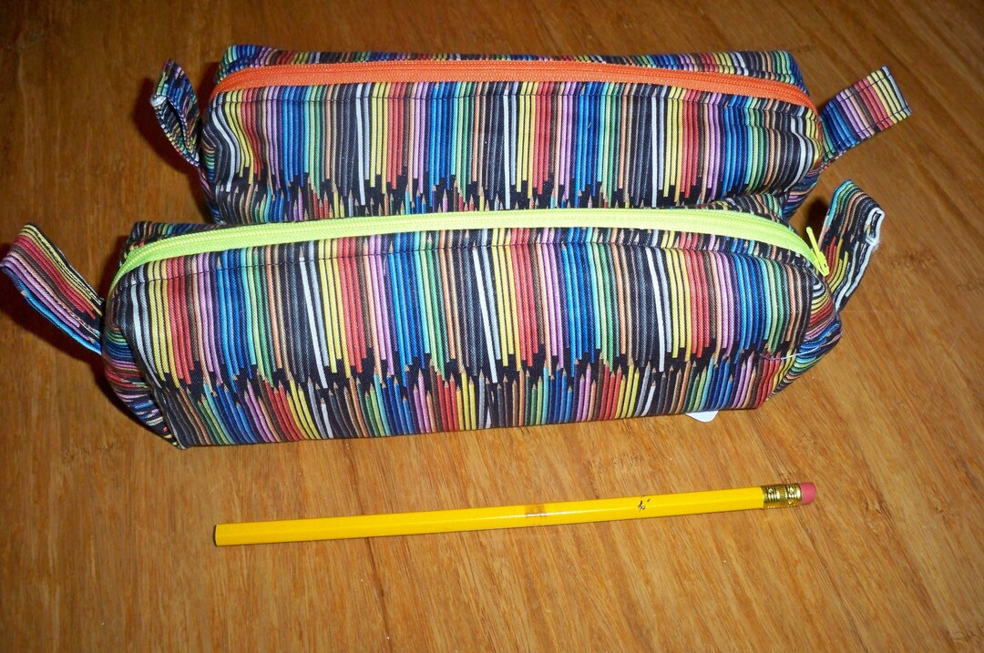 Pencil or Pens Pouch, Padded, 9" Long, Colored Pencil Print Fabric, Use ...